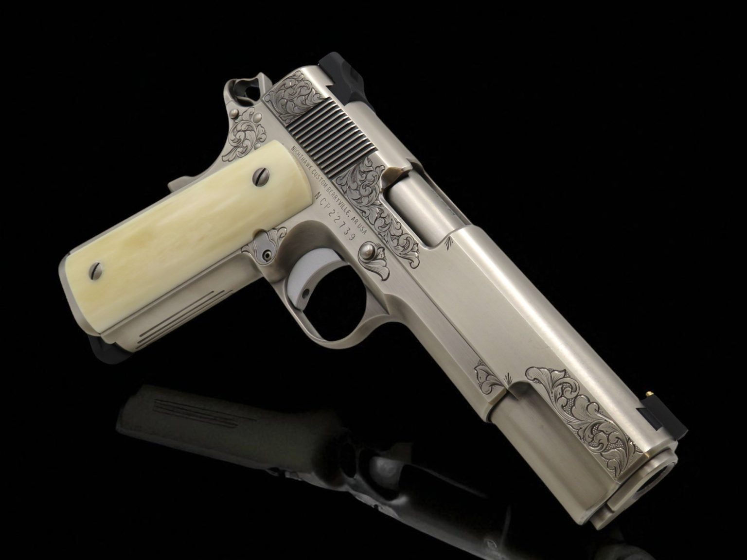RARE NIGHTHAWK CUSTOM 1911 VIP GOV 45acp ANTIQUE NICKEL FINISH GIRAFFE ...